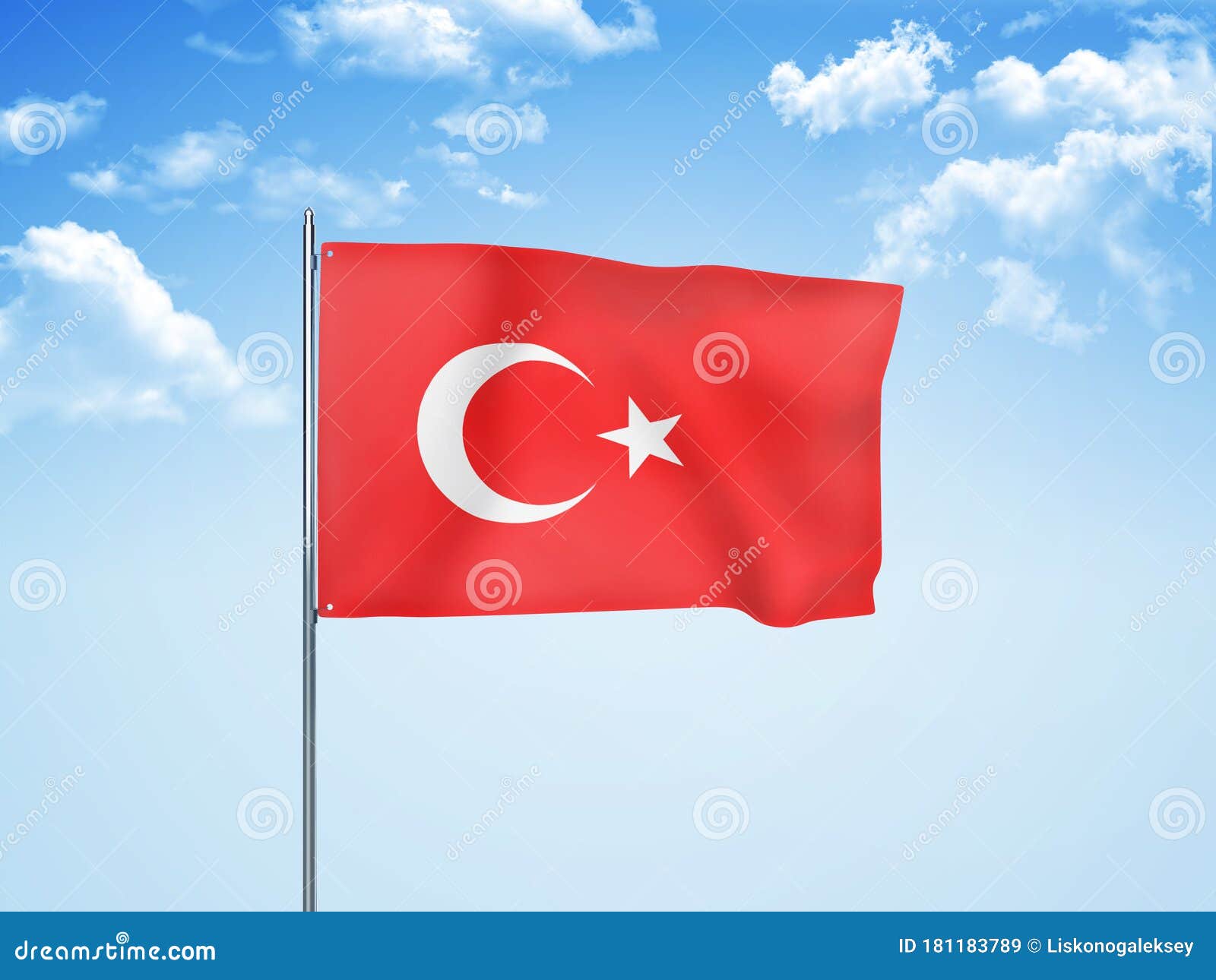 Turkey Flag Waving Sky Background 3D Illustration Stock Illustration ...
