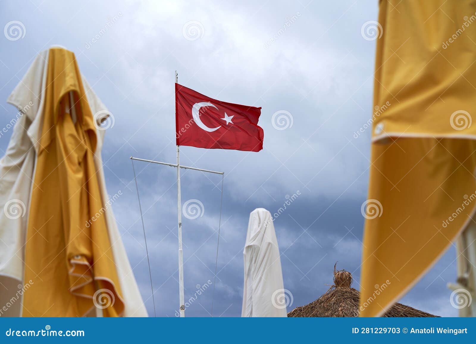Turkey Flag Waving on the Wind Against Cloudy Sky during Rainy Day ...