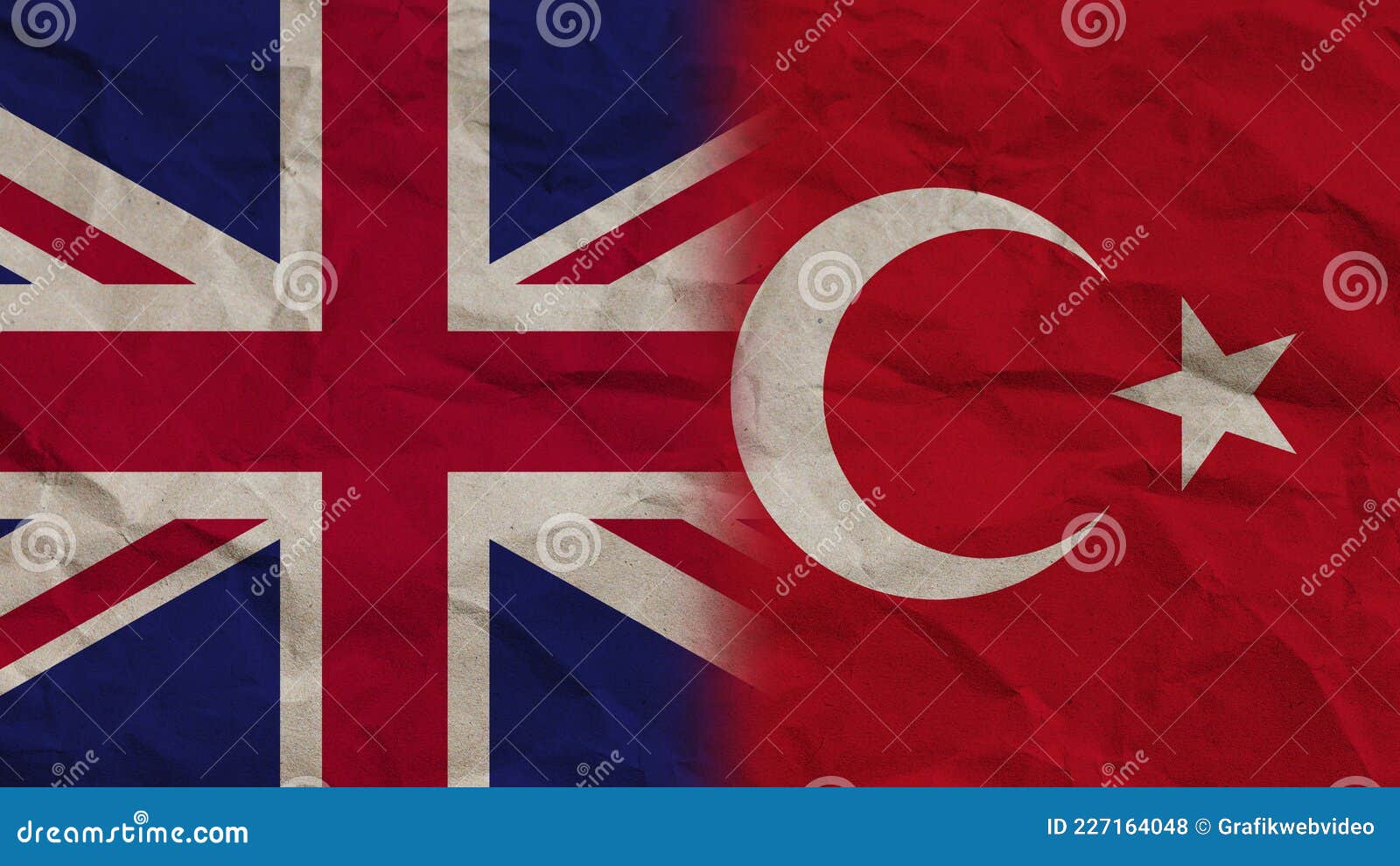 Turkey and United Kingdom Flags Together, Crumpled Paper Effect 3D ...