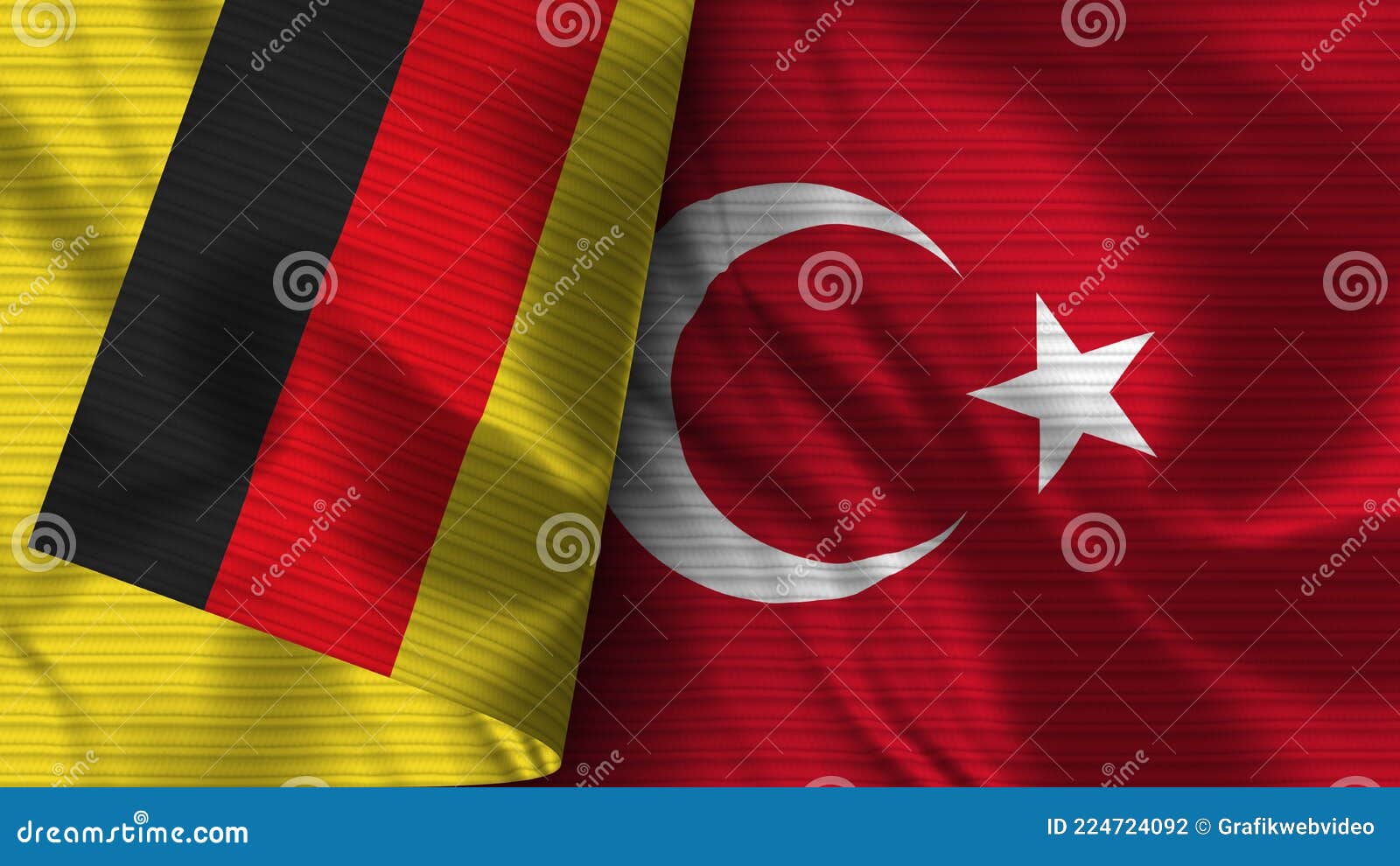 Turkey and Germany Realistic Flag â€“ Fabric Texture Illustration Stock ...