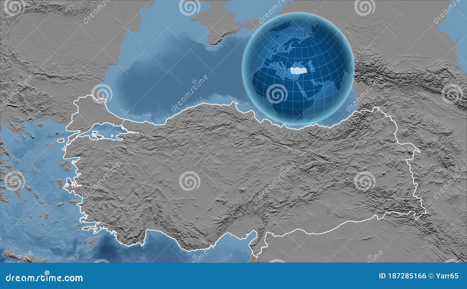 Turkey - Grayscale. Country and Globe, Composition Stock Illustration ...
