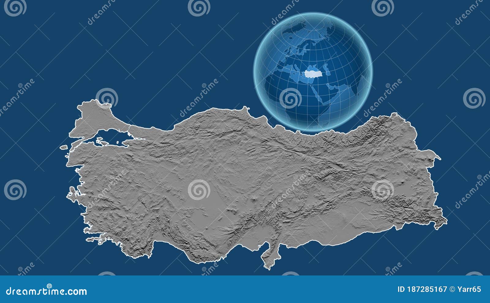 Turkey - Grayscale. Country and Globe, Isolated Stock Illustration ...