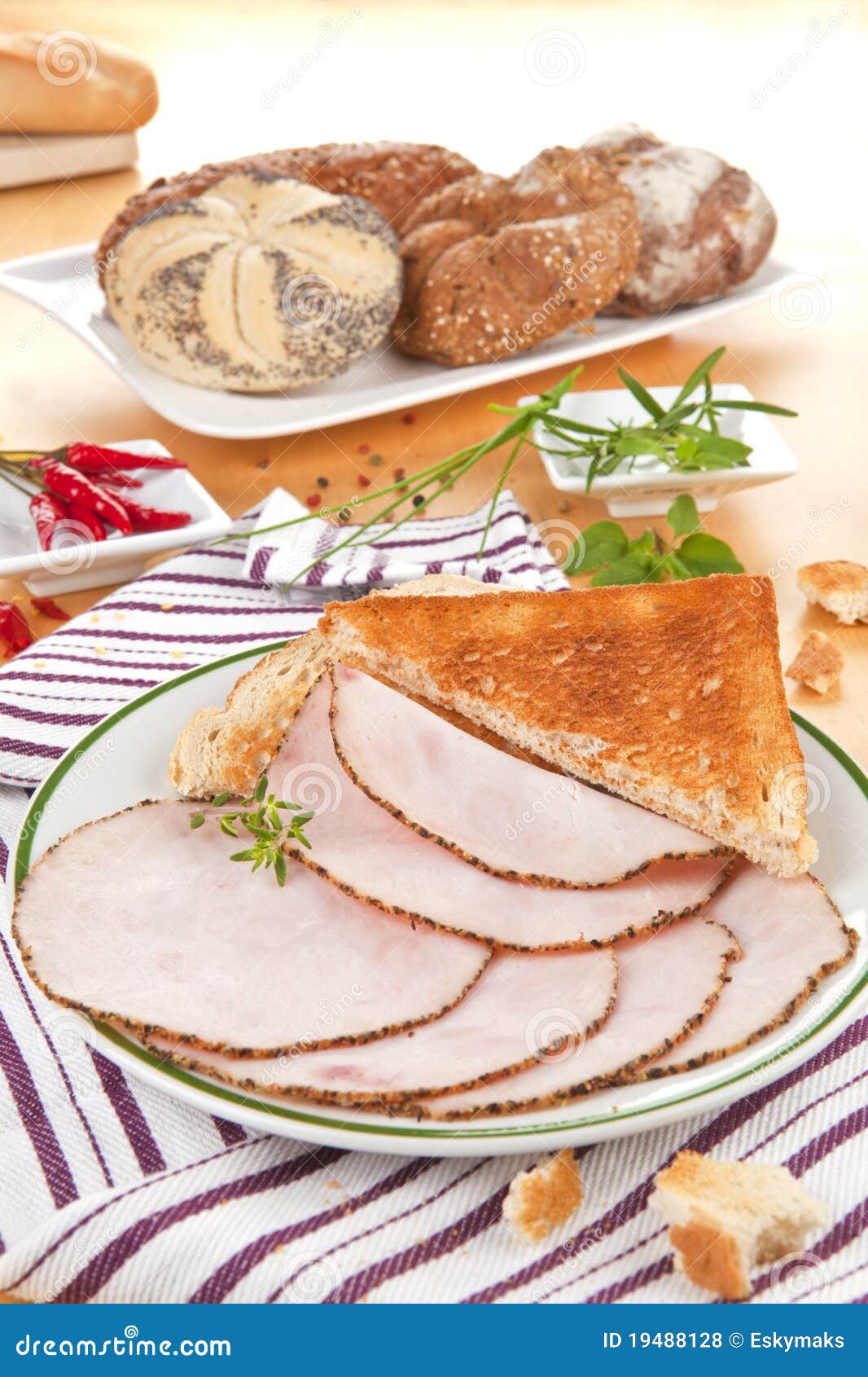 Turkey Ham Slices with Bread. Stock Photo - Image of natural, starter ...