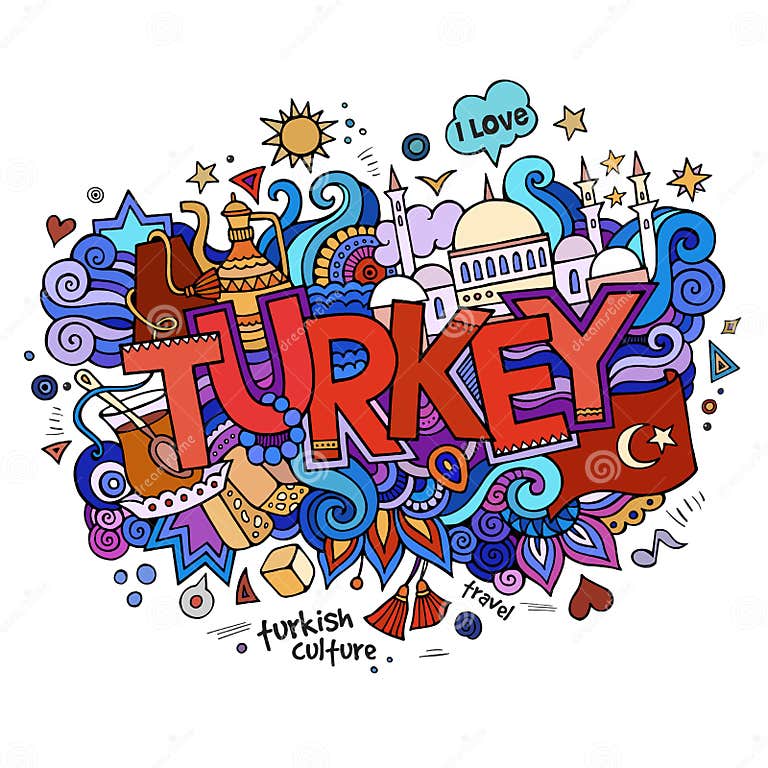 Turkey Hand Lettering and Doodles Elements Stock Vector - Illustration ...