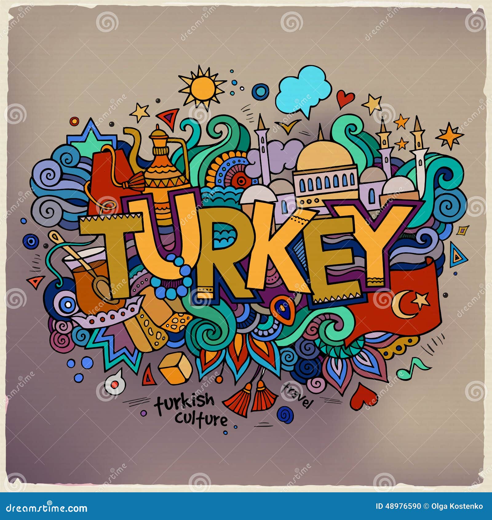 Turkey Hand Lettering and Doodles Elements Stock Vector - Illustration ...