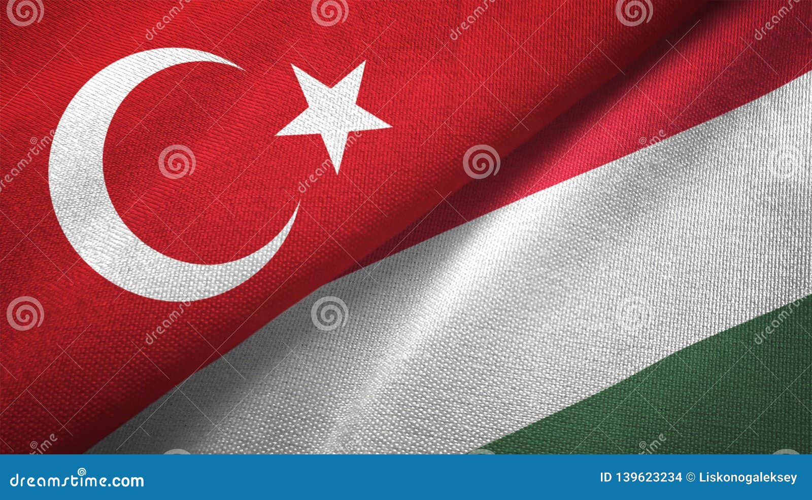 Turkey and Hungary Two Flags Textile Cloth, Fabric Texture Stock ...