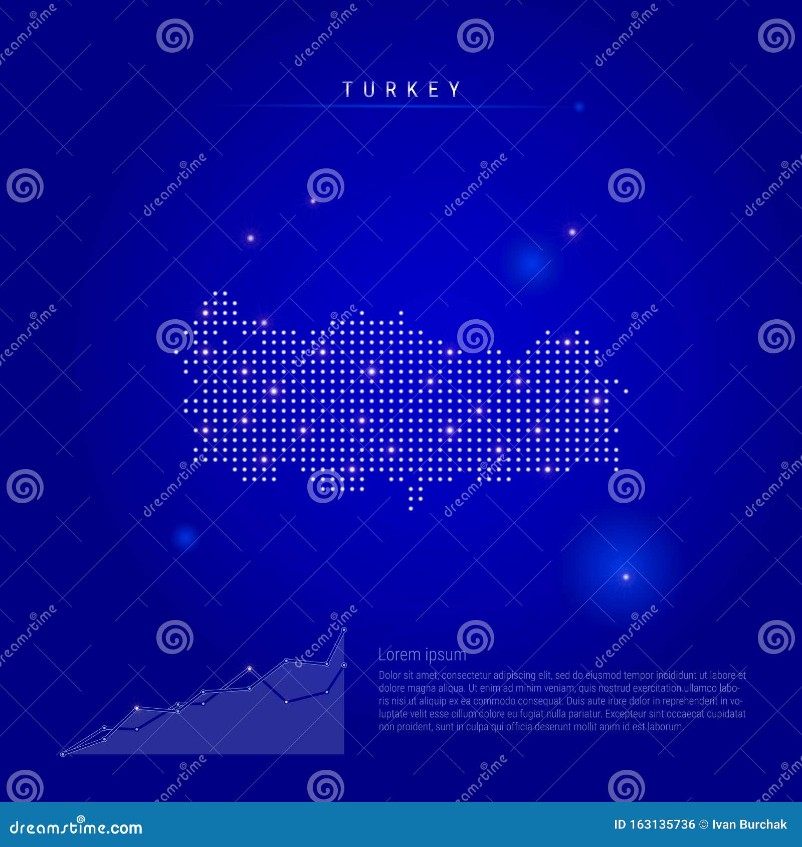 Turkey Illuminated Map with Glowing Dots. Dark Blue Space Background ...
