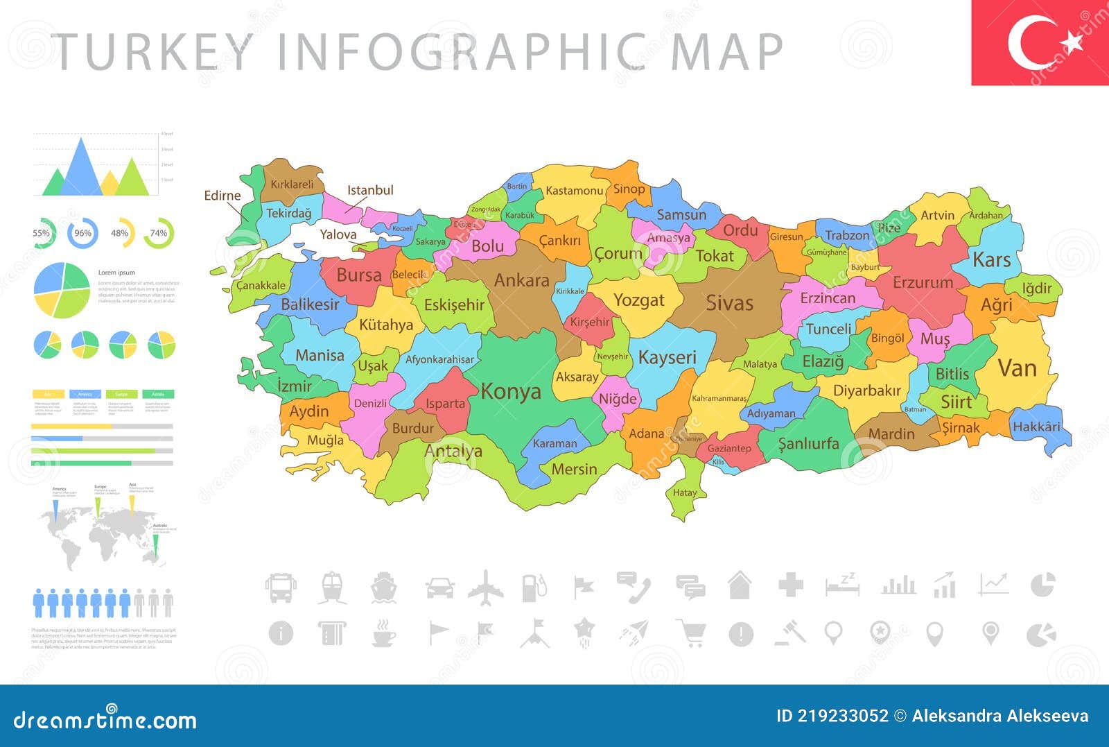 Turkey Infographic Map and Flag with Icons Vector Template Stock Vector ...