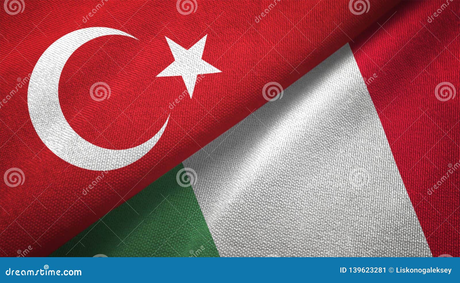 Turkey and Italy Two Flags Textile Cloth, Fabric Texture Stock ...