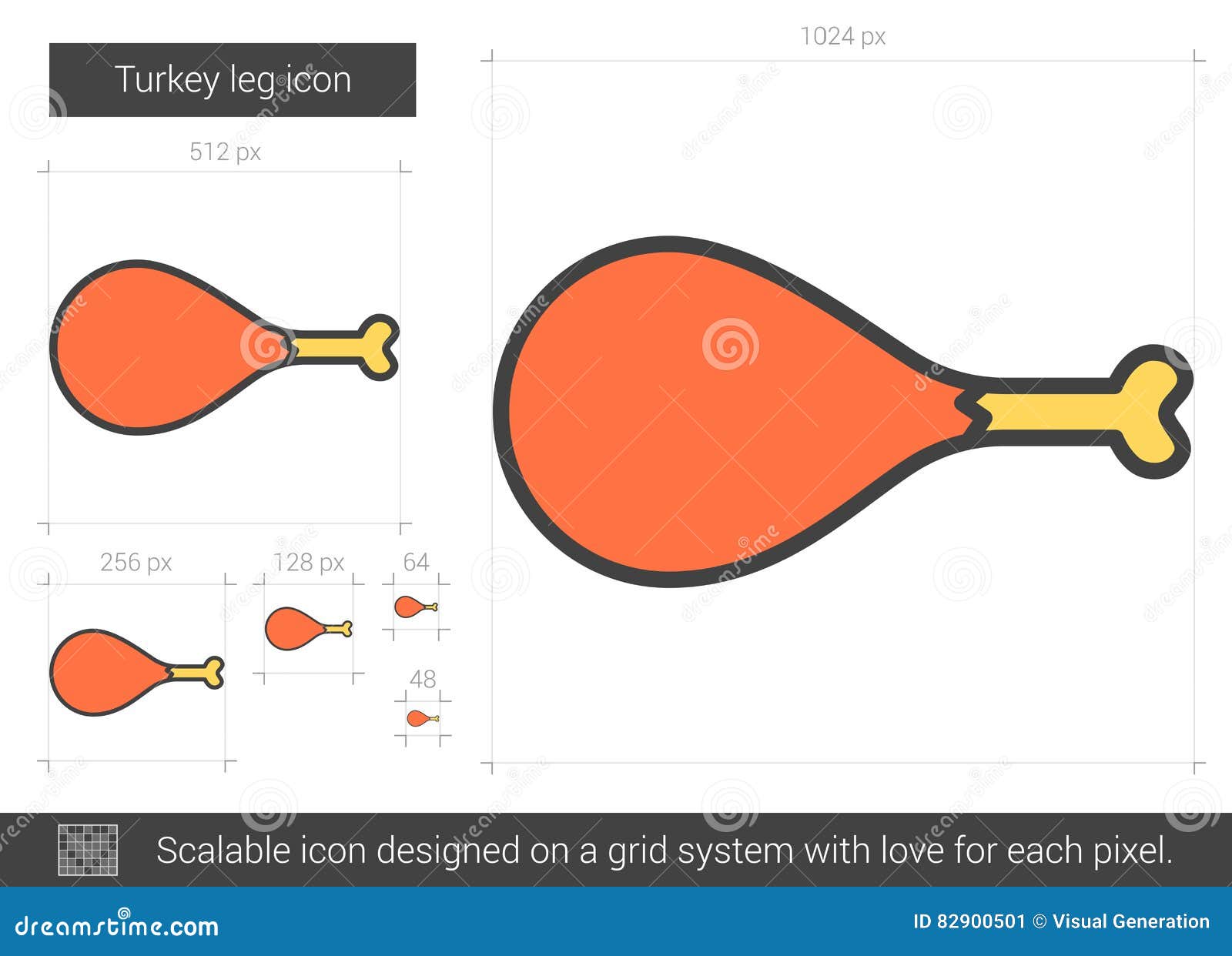 Turkey leg line icon. stock vector. Illustration of gammon - 82900501