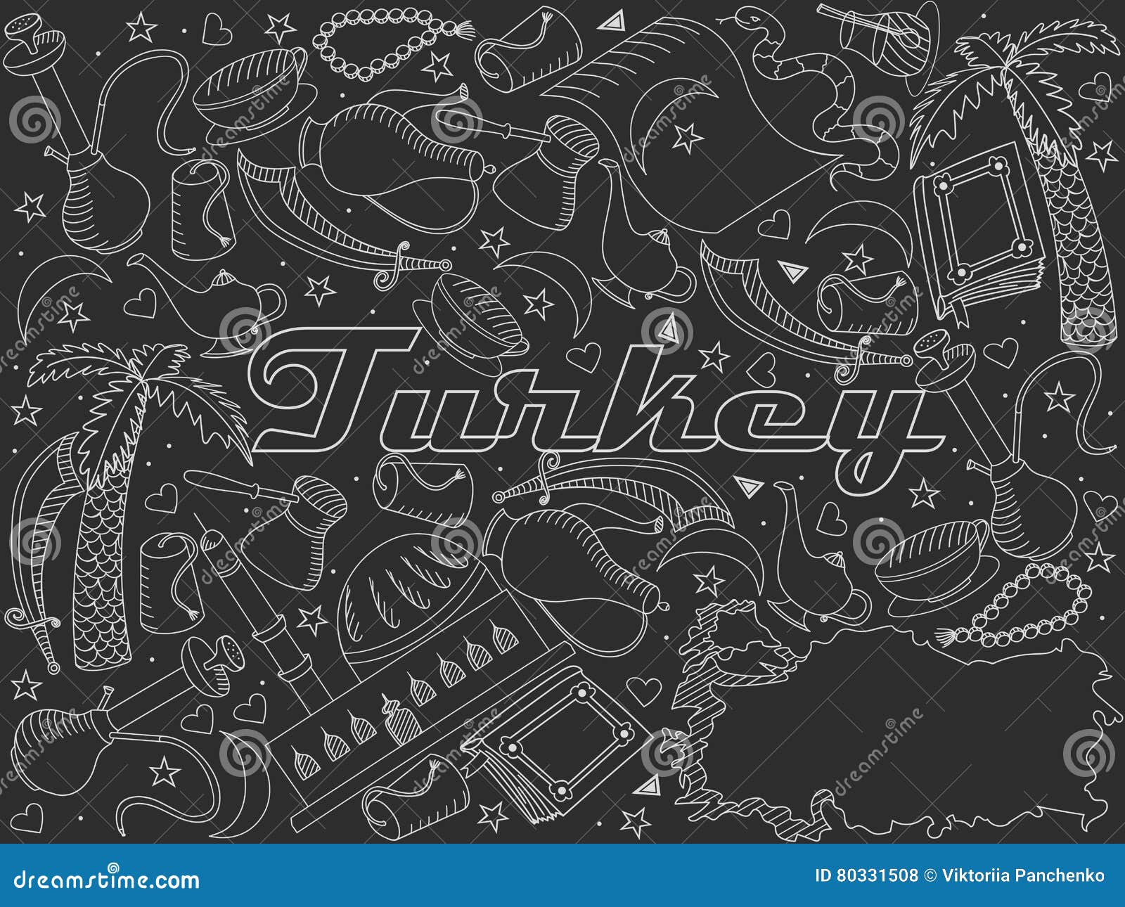 Turkey Line Art Design Vector Illustration Chalky Stock Vector ...