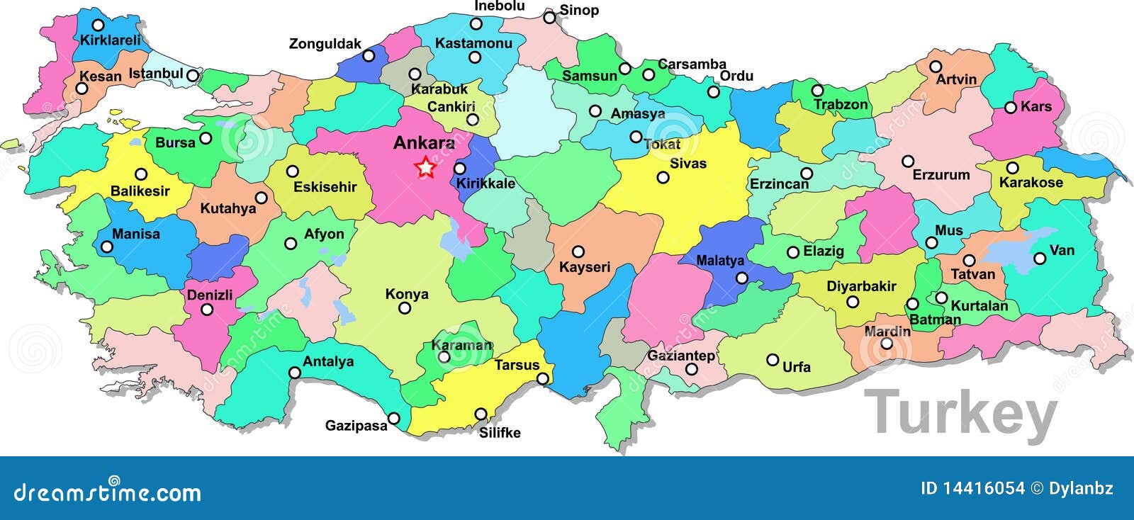 Turkey map stock vector. Image of ankara, east, black - 14416054