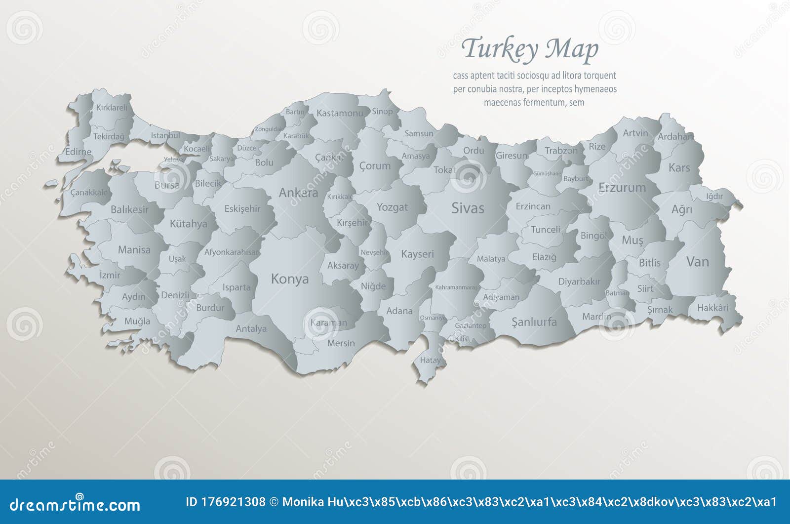 Turkey Map, Administrative Division with Names, White Blue Card Paper ...
