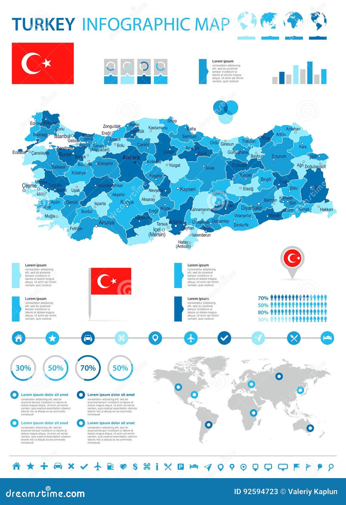 Turkey - Map and Flag - Infographic Illustration Stock Illustration ...