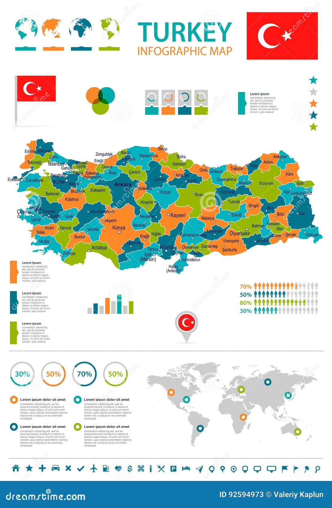 Turkey - Map and Flag - Infographic Illustration Stock Illustration ...