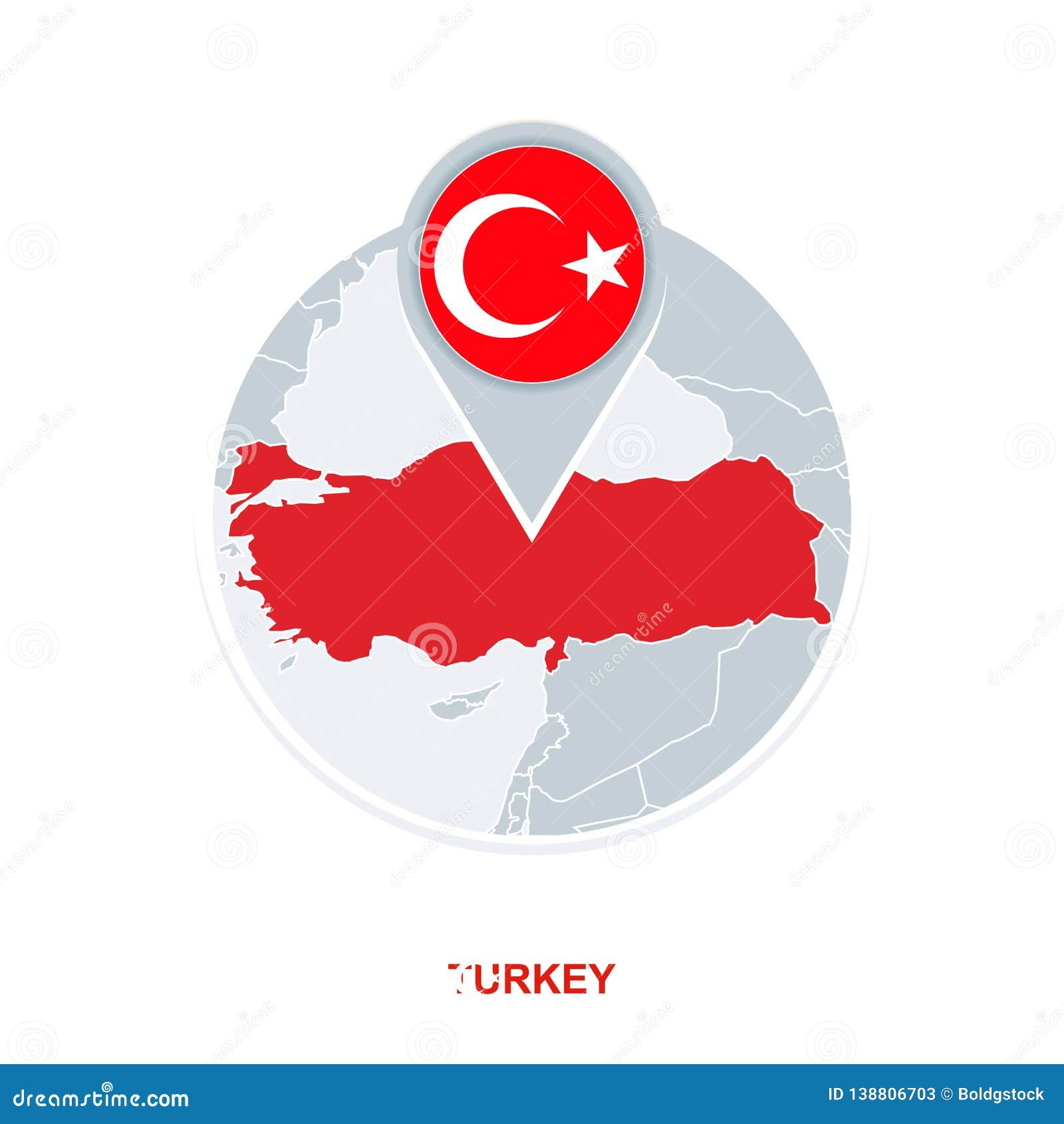 Turkey Map and Flag, Vector Map Icon with Highlighted Turkey Stock ...