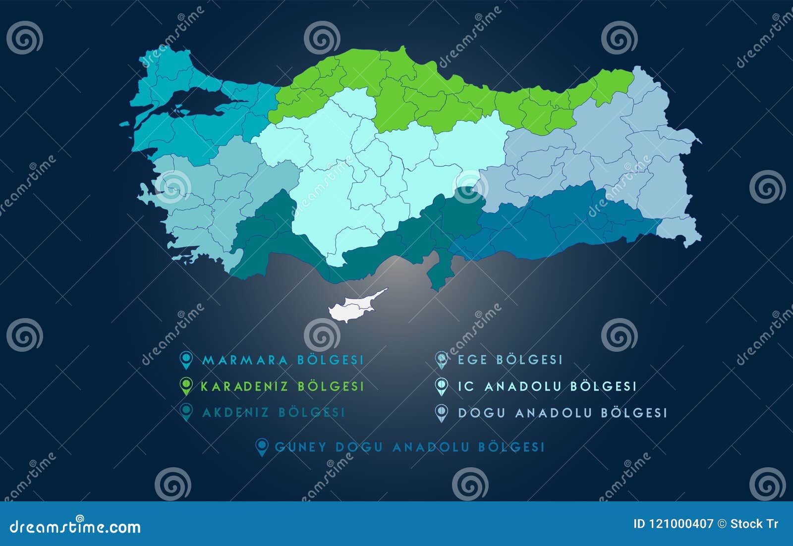 Map Showing the Regions of Turkey Stock Vector - Illustration of icon ...