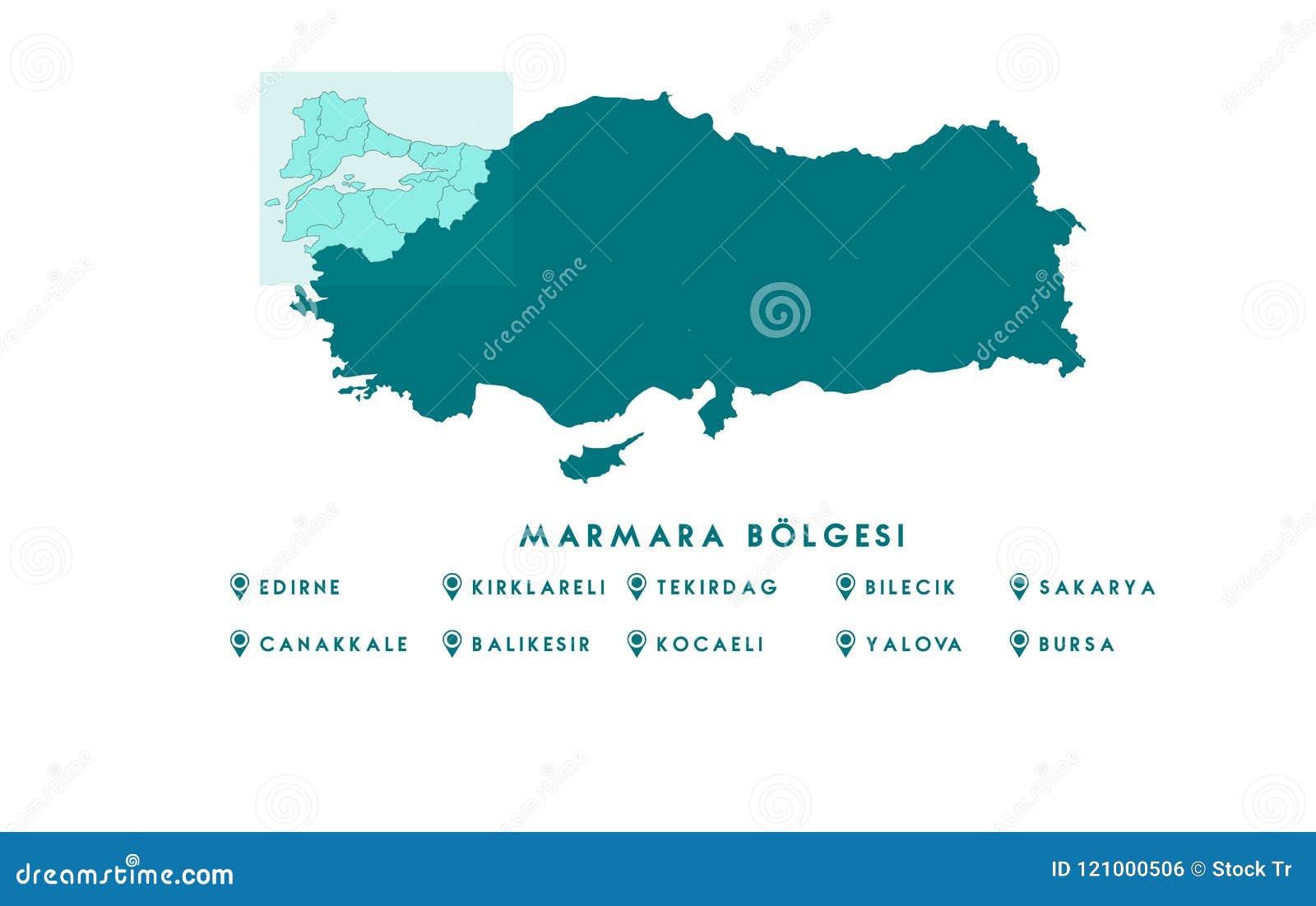 Vector Map of Marmara Region in Turkey Stock Vector - Illustration of ...