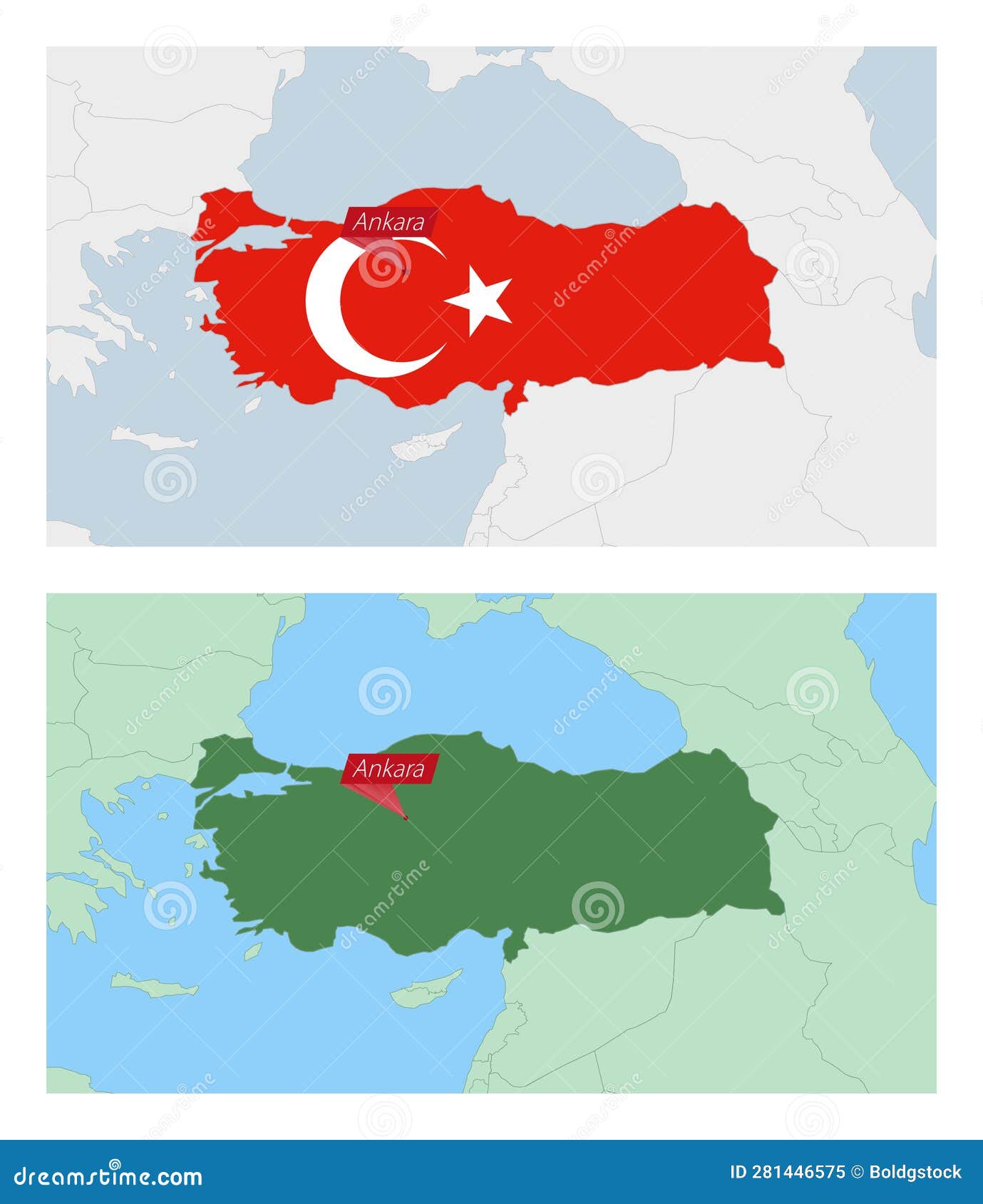 Turkey Map with Pin of Country Capital. Two Types of Turkey Map with ...