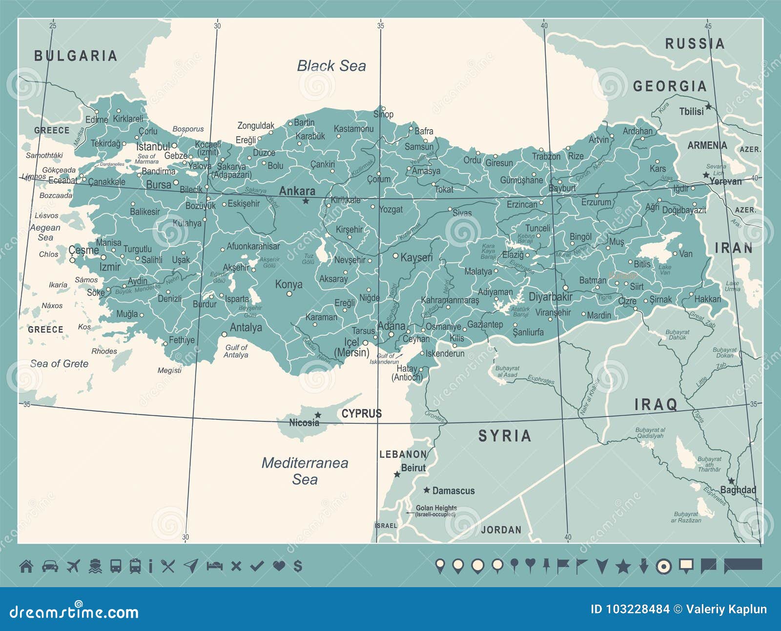 Turkey Map - Vintage Vector Illustration Stock Illustration ...