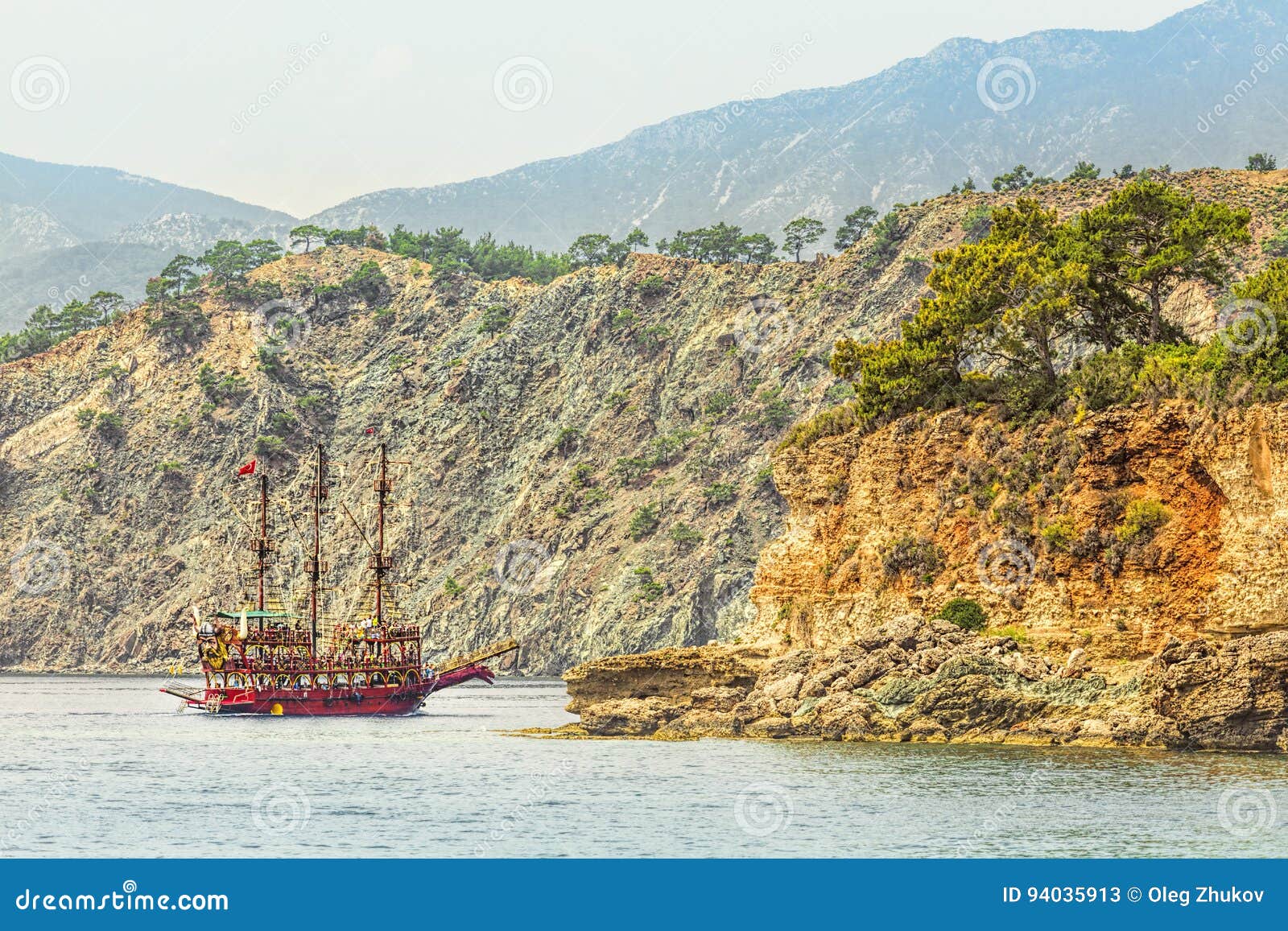 Ancient Pirate Ship by the Shore. Turkey Stock Image - Image of harbor ...