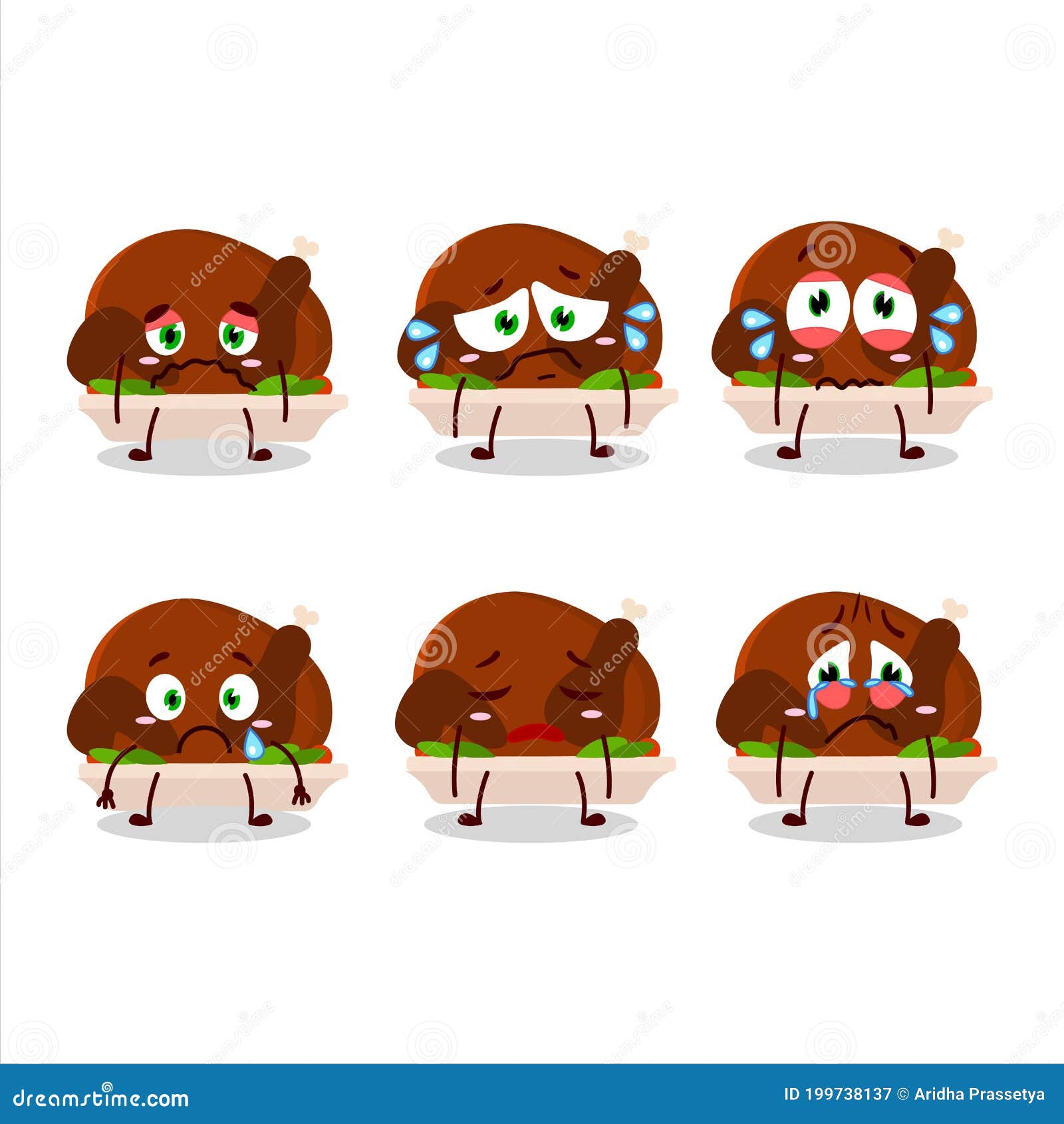 Turkey Meat Cartoon Character with Sad Expression Stock Vector ...