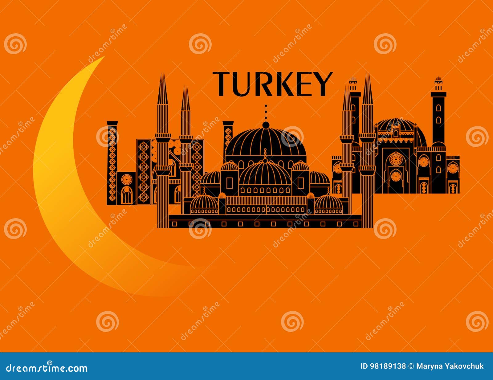 Turkey and moon stock vector. Illustration of castle - 98189138