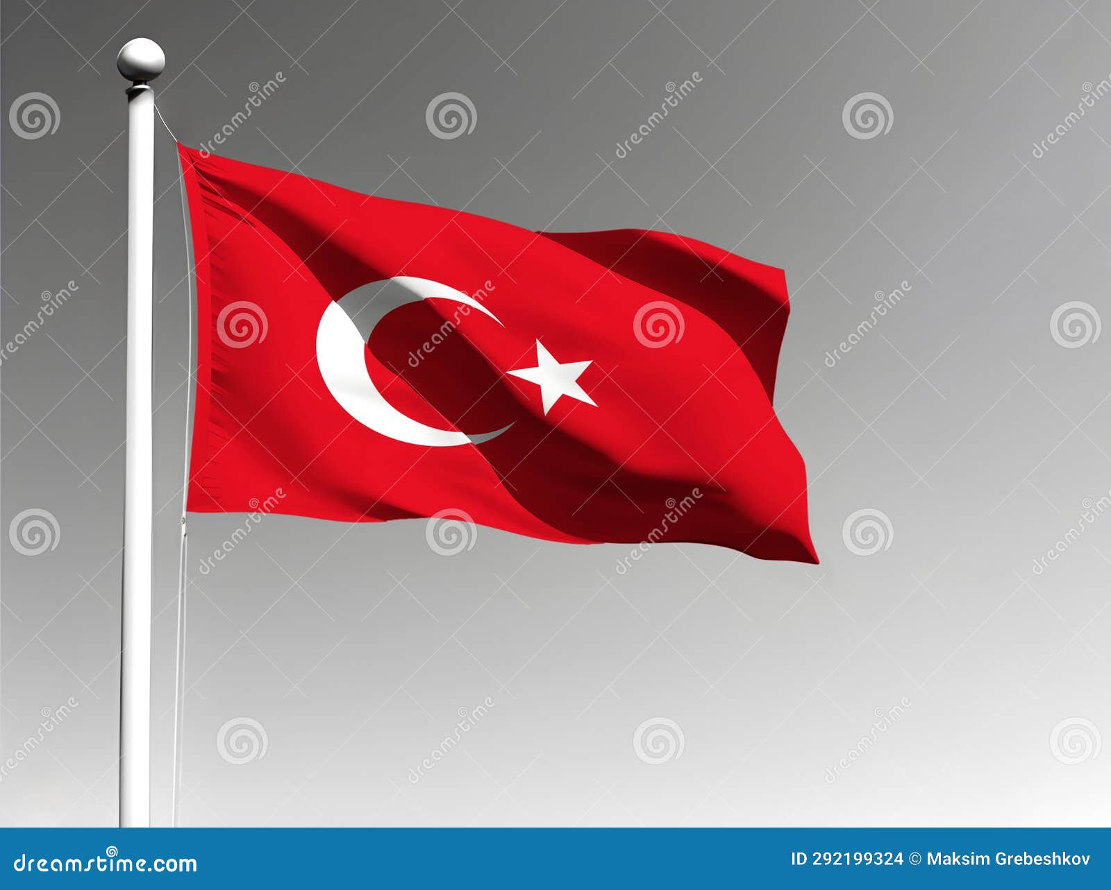 Turkey National Flag Waving on Gray Background Stock Illustration ...