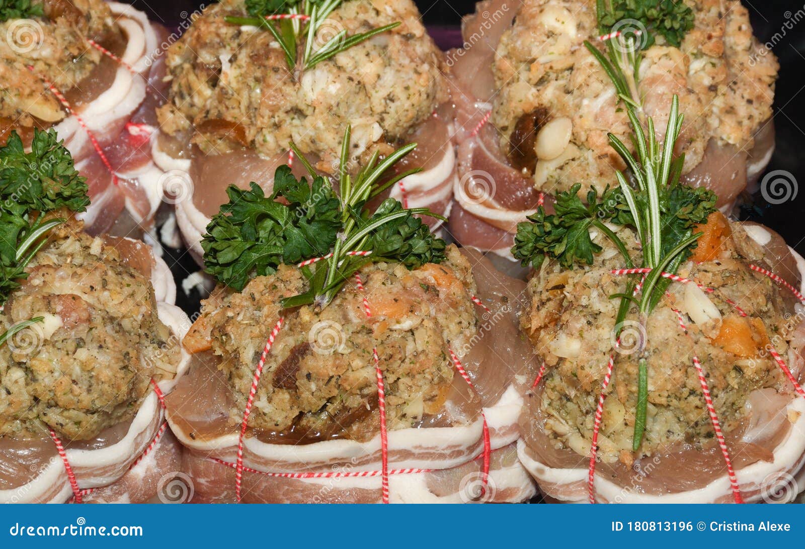 Turkey Parcels with Mixed Game Stuffing, Wrapped in Bacon Stock Photo ...