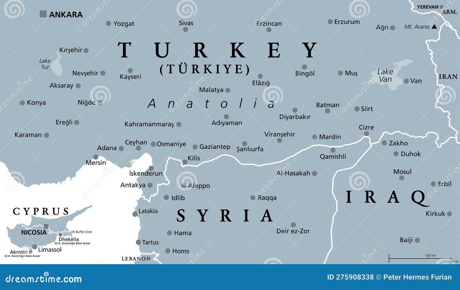 Part of the Turkish Peninsula of Anatolia, Gray Political Map Stock ...