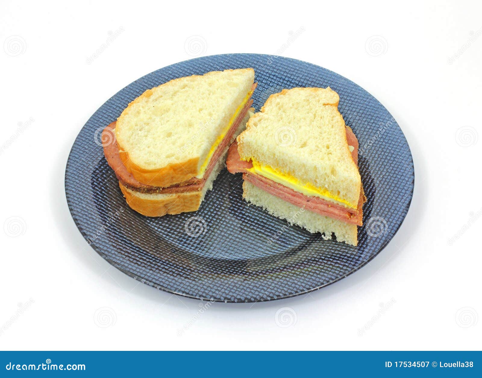 Turkey Pastrami Sandwich on Blue Plate Stock Image - Image of healthy ...