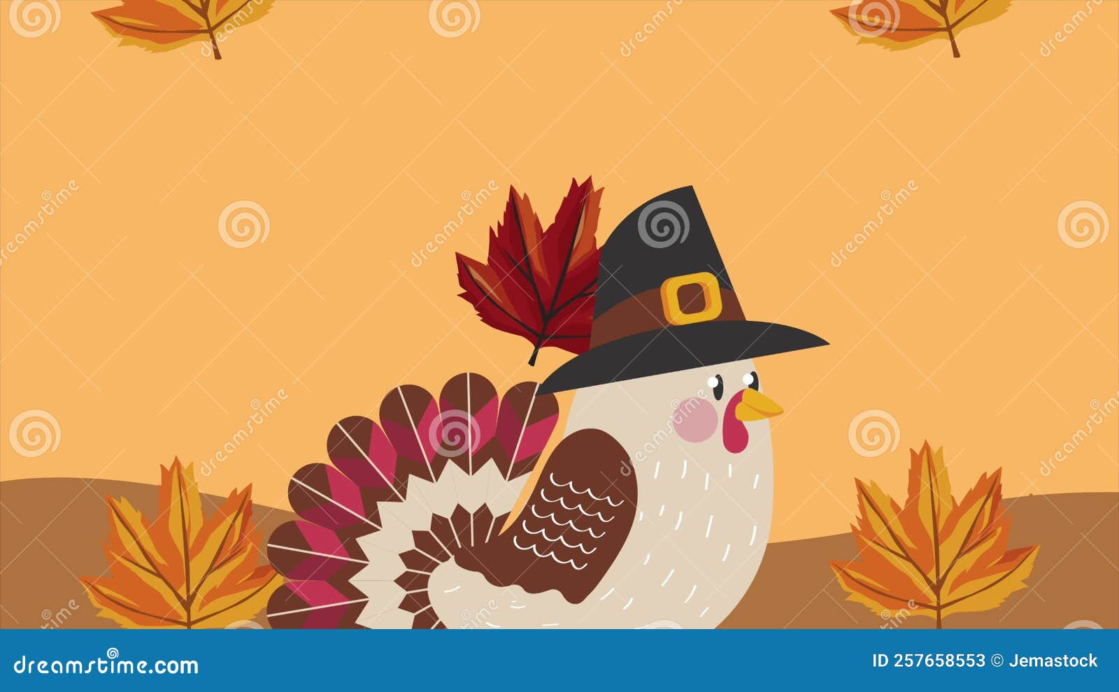 Turkey with Pilgrim Hat Animation Stock Video - Video of comic ...