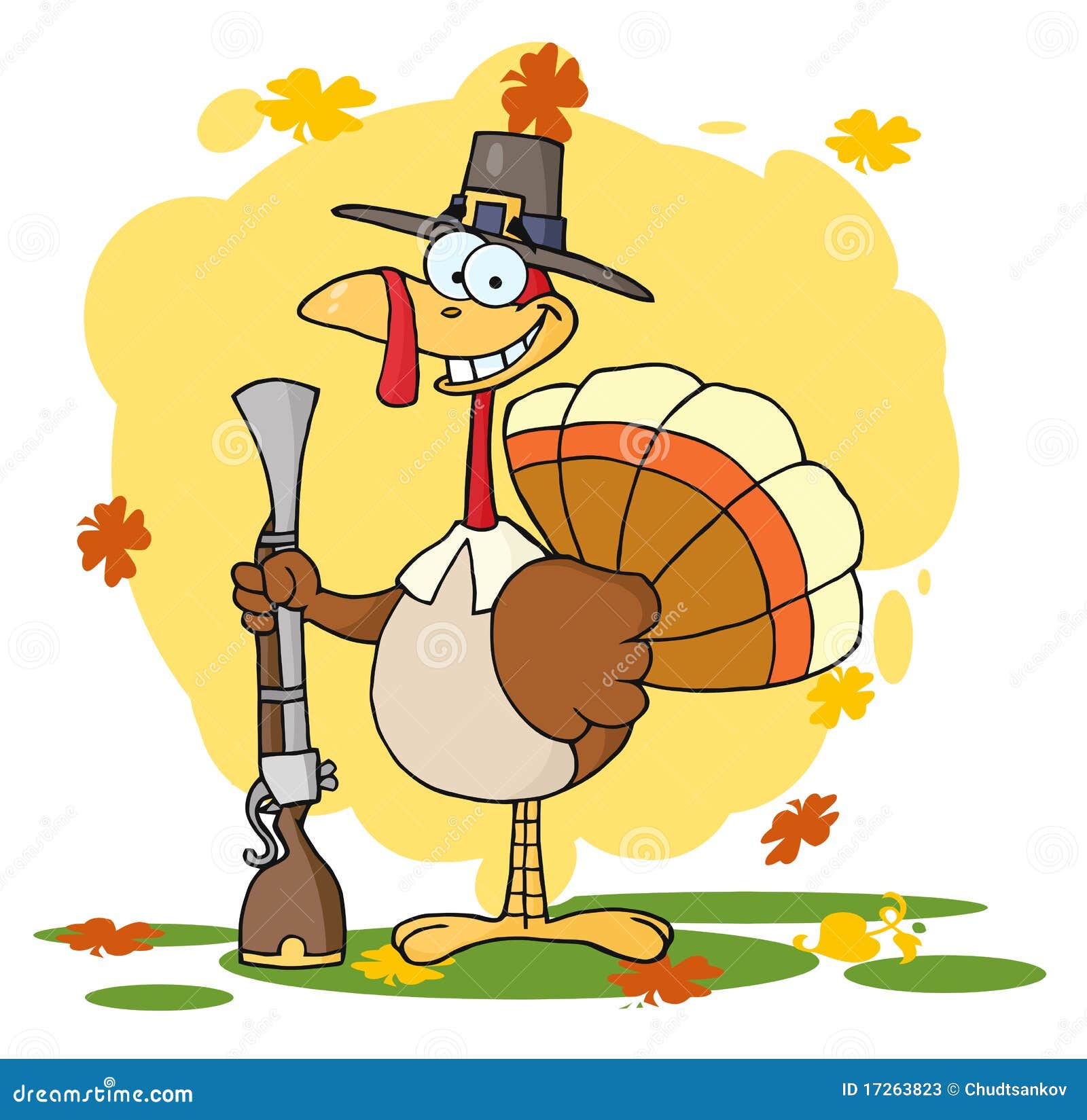 Turkey with Pilgrim Hat and Musket Stock Vector - Illustration of ...