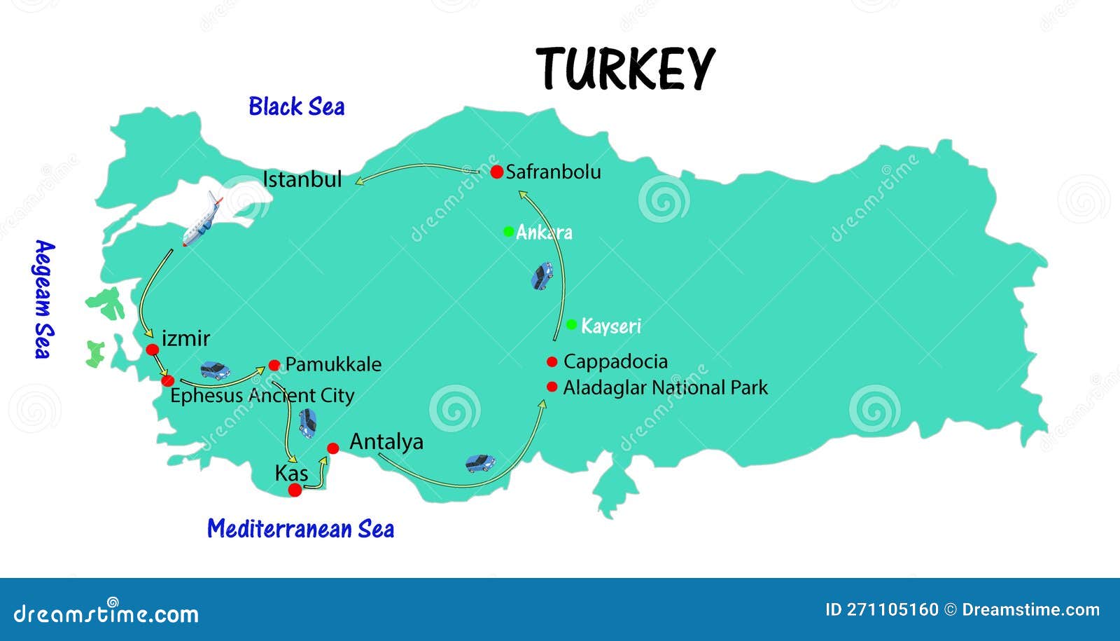 Turkey Places Point of Interest Map Stock Vector - Illustration of ...