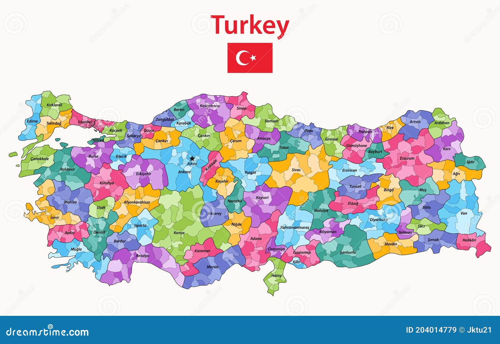Turkey Distrcts Colored by Provinces High Detailed Vector Map Stock ...