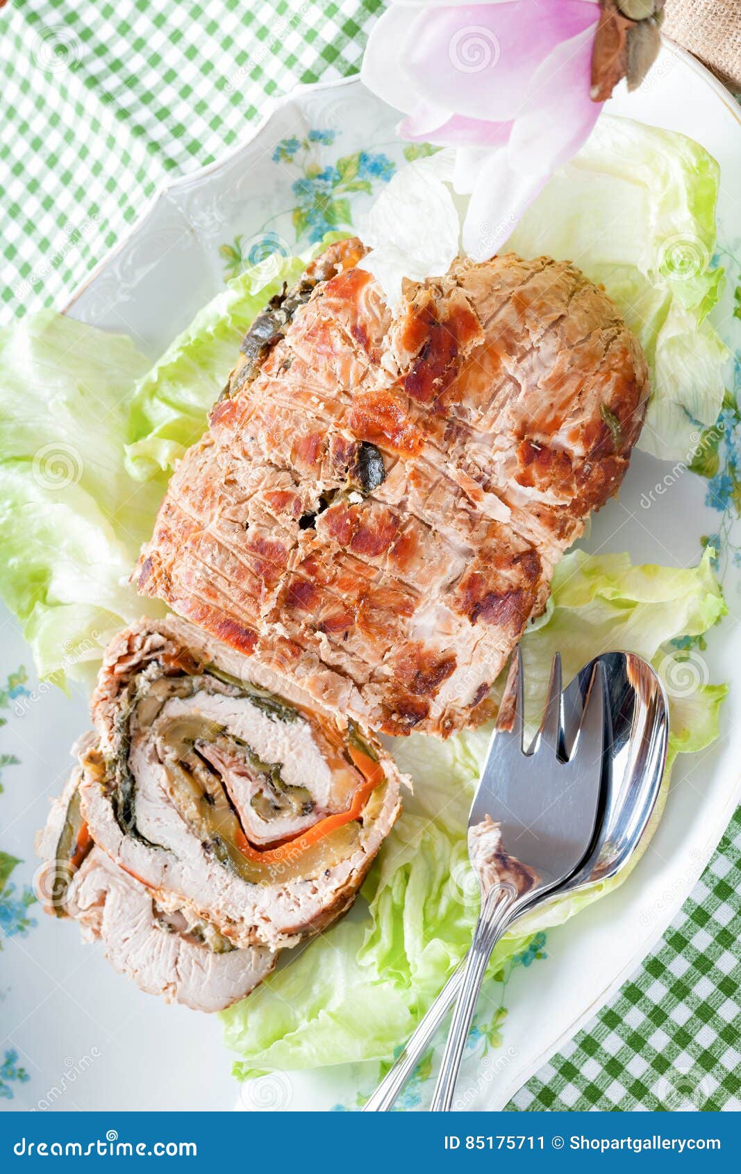 Turkey Roll on Plate with Lettuce Stock Image - Image of poultry, high ...