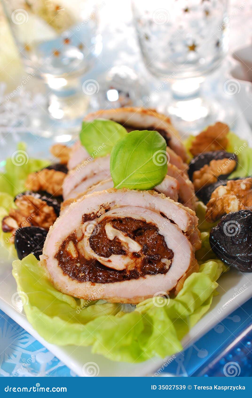 Turkey Roulade with Prune and Walnuts for Christmas Stock Image - Image ...