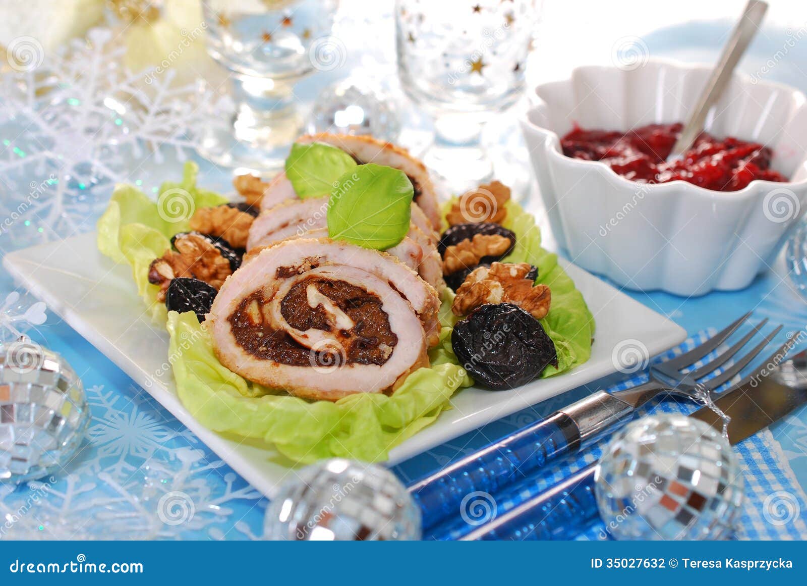 Turkey Roulade with Prune and Walnuts for Christmas Stock Photo - Image ...