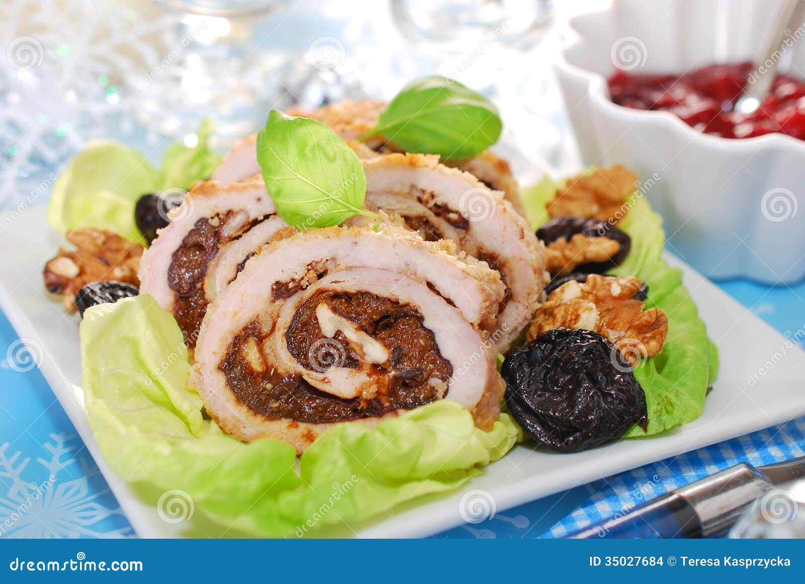 Turkey Roulade with Prune and Walnuts for Christmas Stock Photo - Image ...