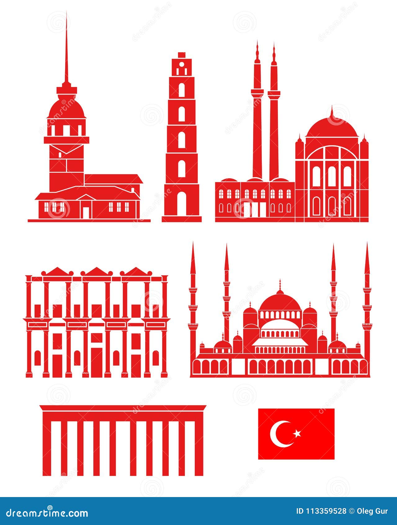 Turkey Set. Isolated Turkey Architecture on White Background Stock ...