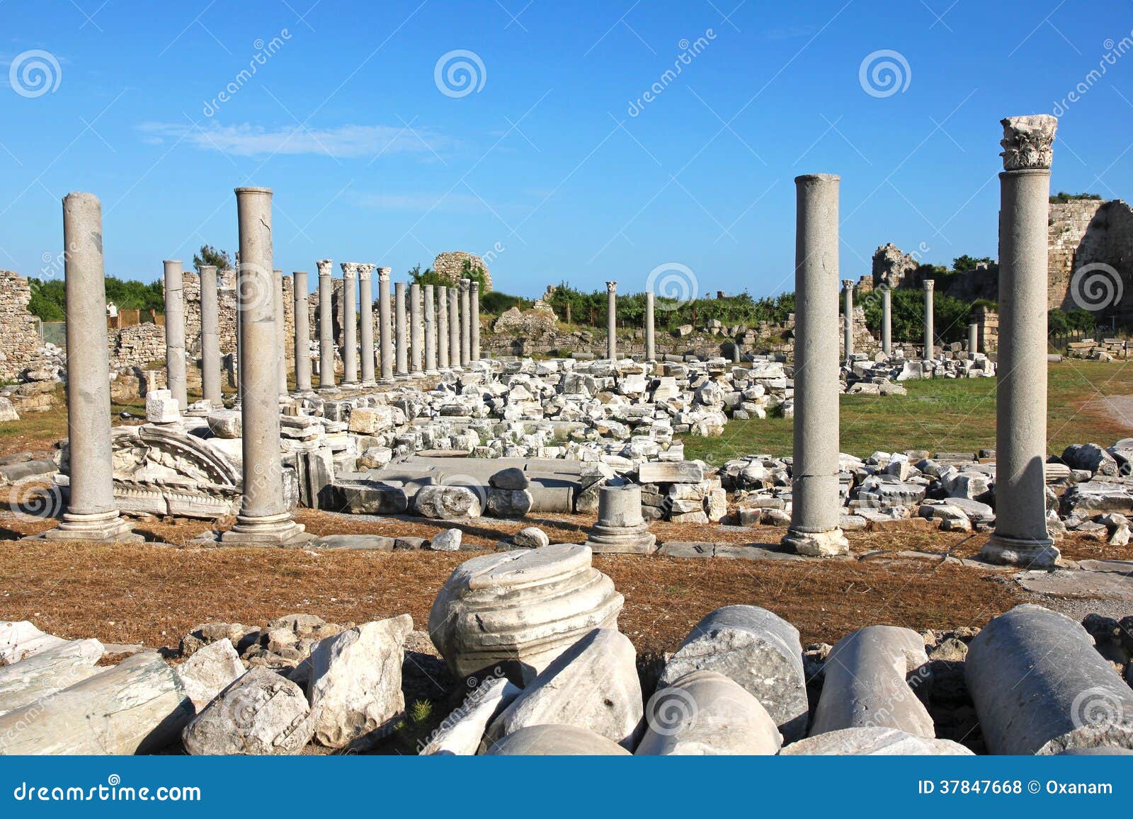 Turkey, Side. The Ancient Roman Nymphaeum Fountain Ruins Situated In ...