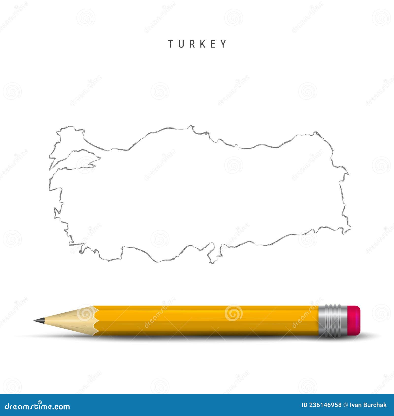 Turkey Freehand Sketch Outline Vector Map Isolated on White Background ...