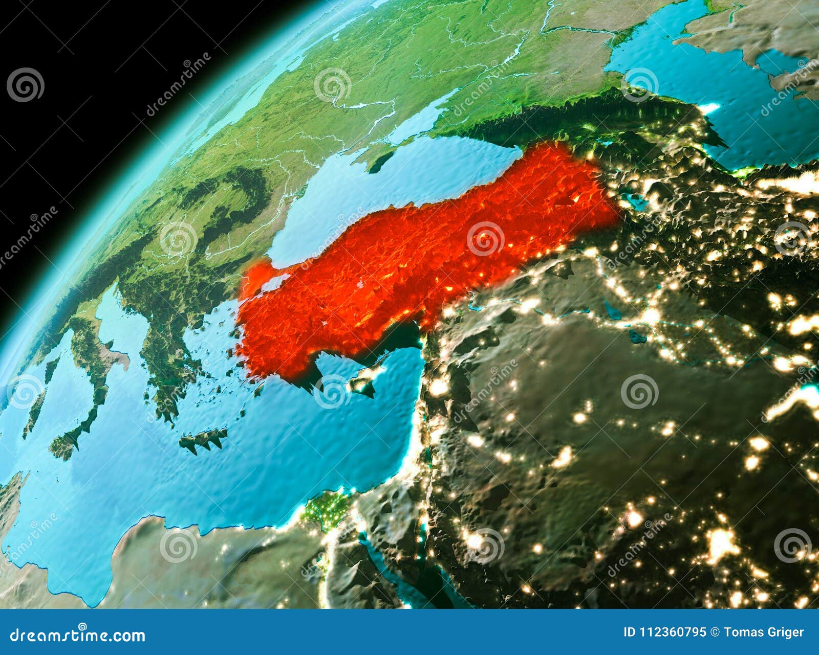Turkey from Space in Evening Stock Illustration - Illustration of ...