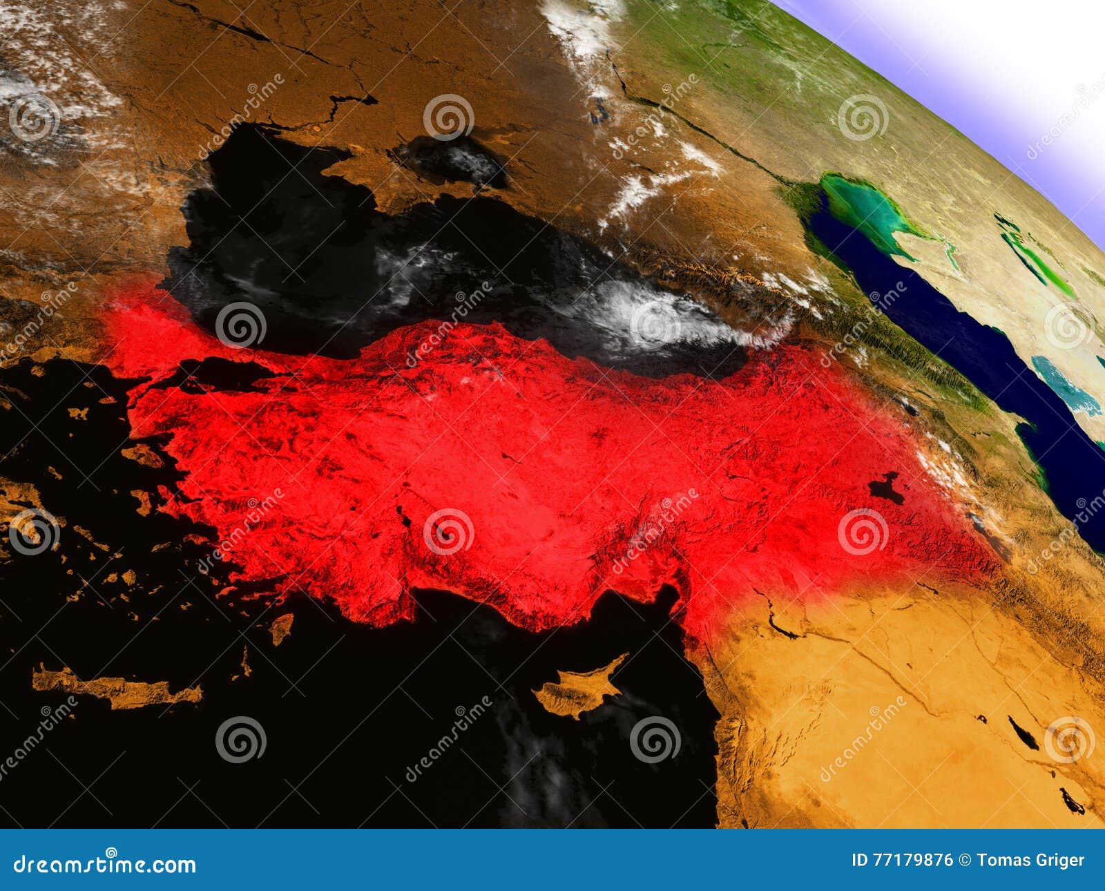 Turkey from Space Highlighted in Red Stock Illustration - Illustration ...