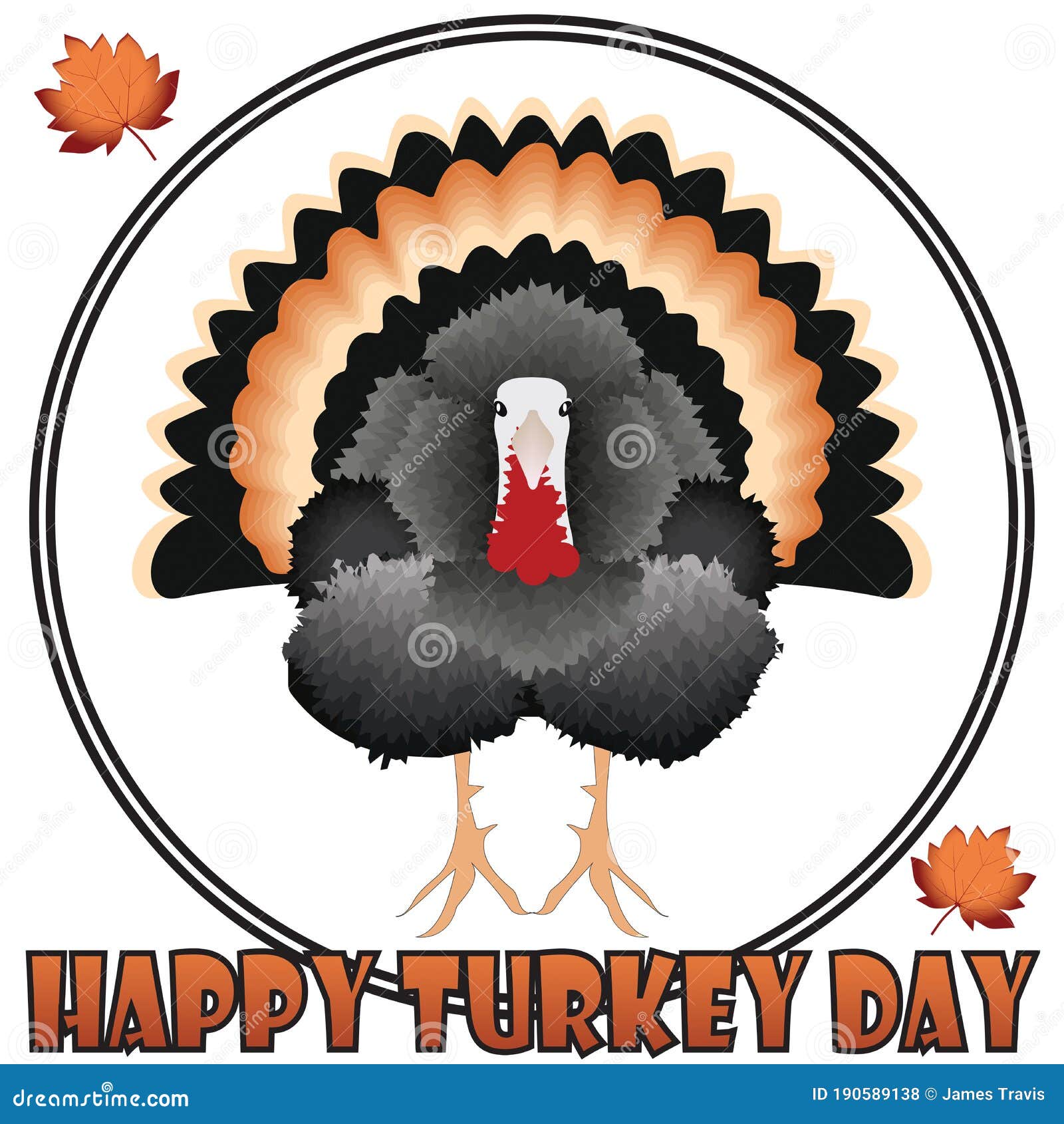Turkey Standing with Tail Feathers Out, Greeting Card Illustration ...