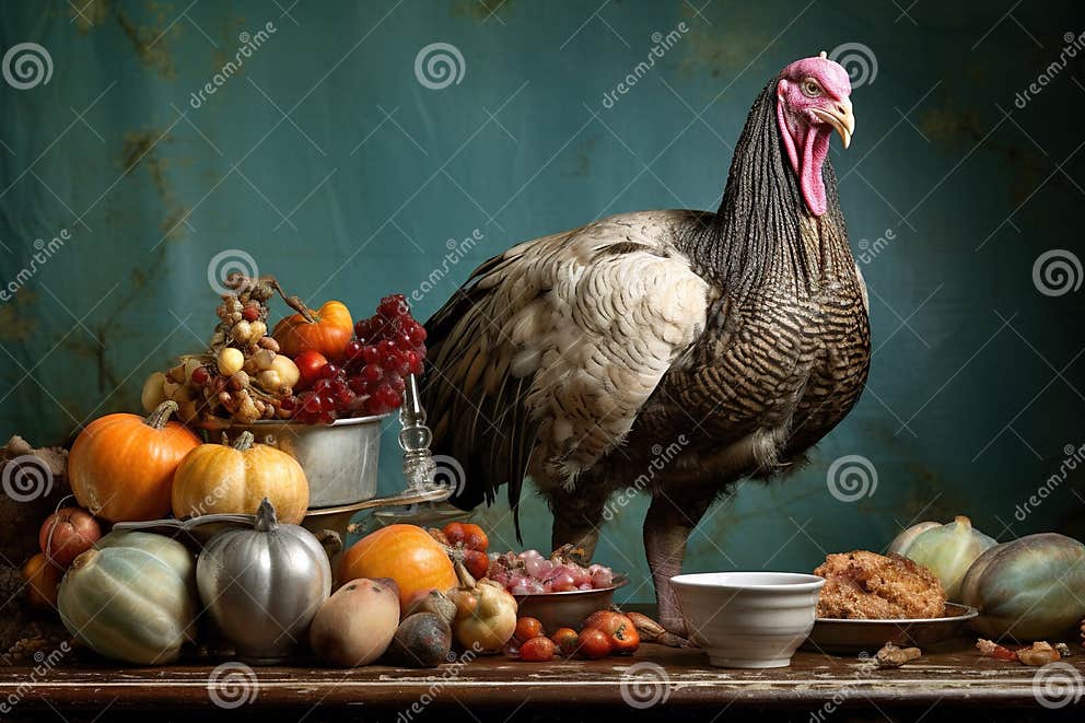 Turkey Standing on a Thanksgiving Table. Generative AI Stock ...