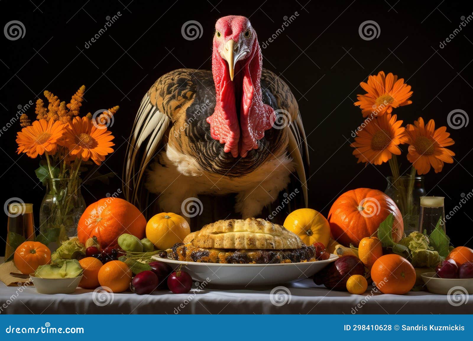 Turkey Standing on a Thanksgiving Table. Generative AI Stock ...
