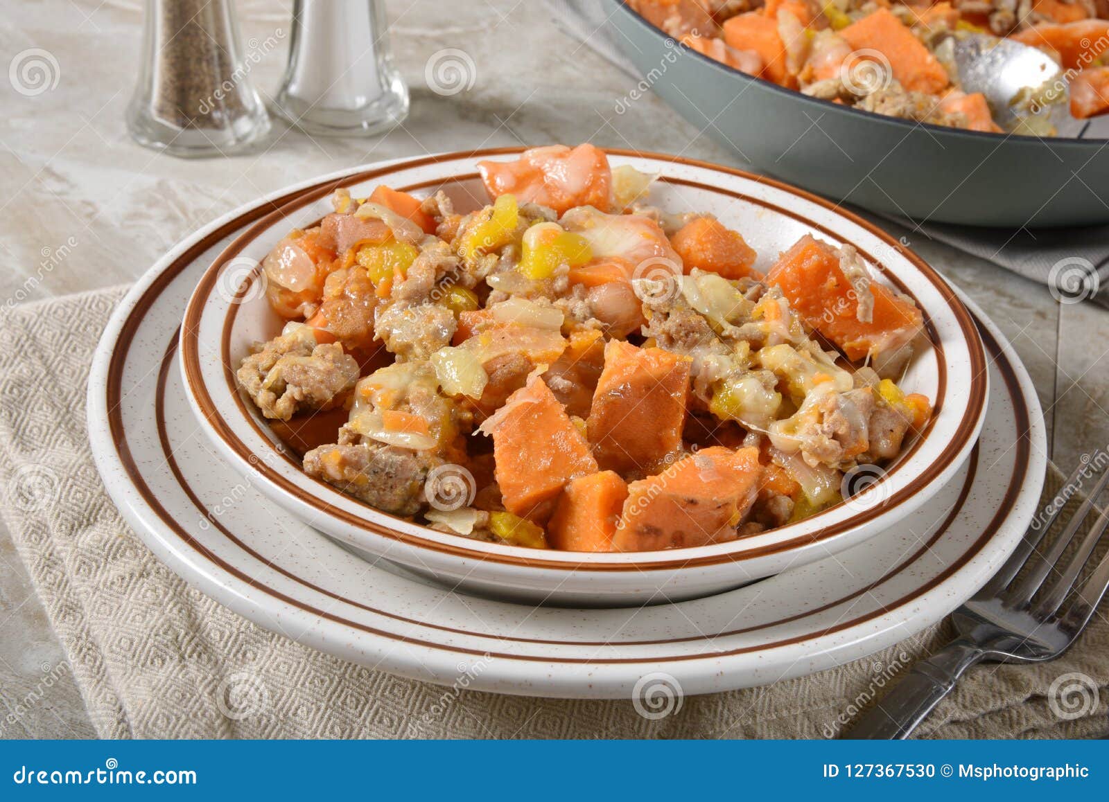 Turkey sweet potato hash stock photo. Image of ground - 127367530