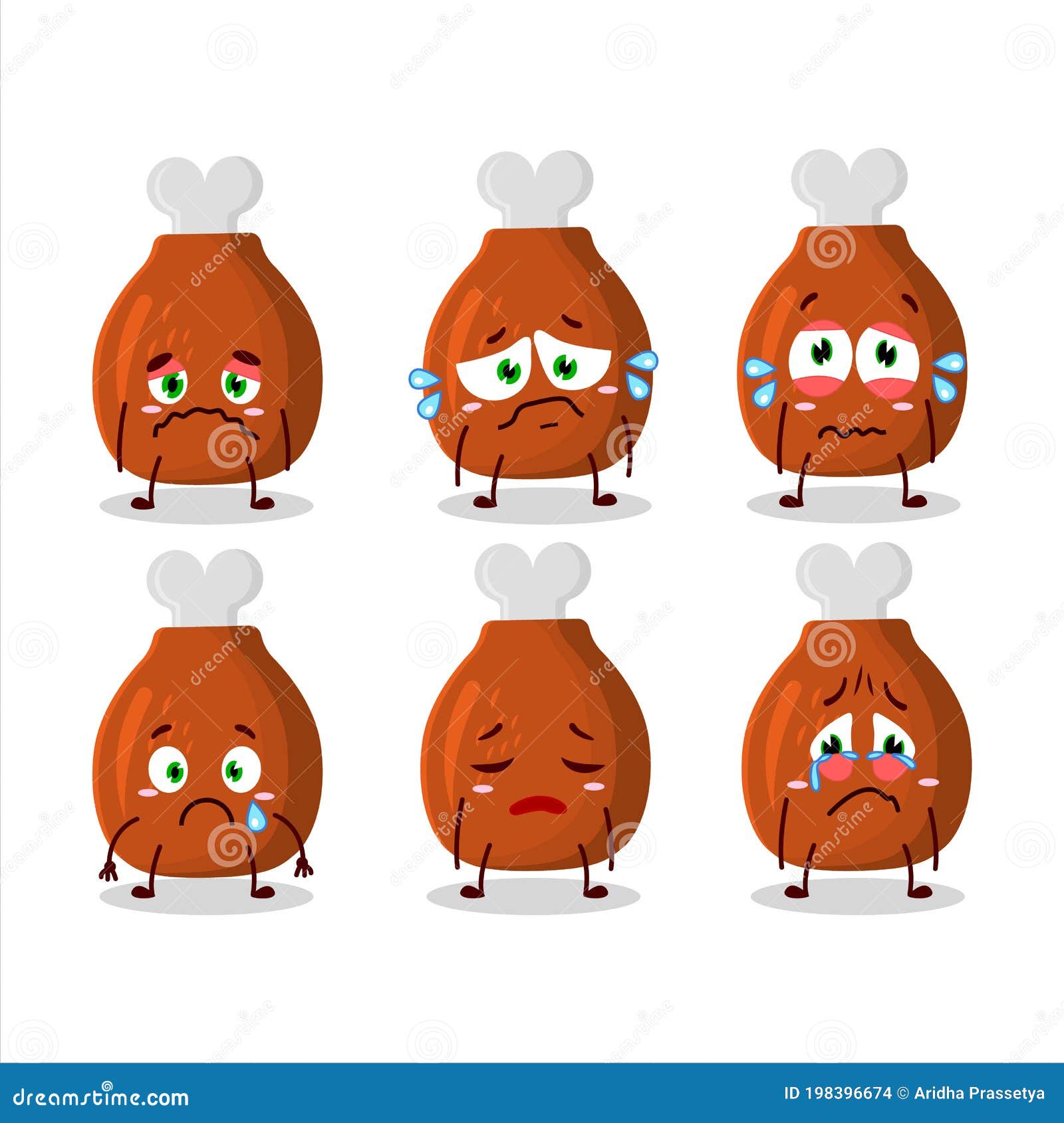 Turkey Thighs Cartoon Character with Sad Expression Stock Vector ...