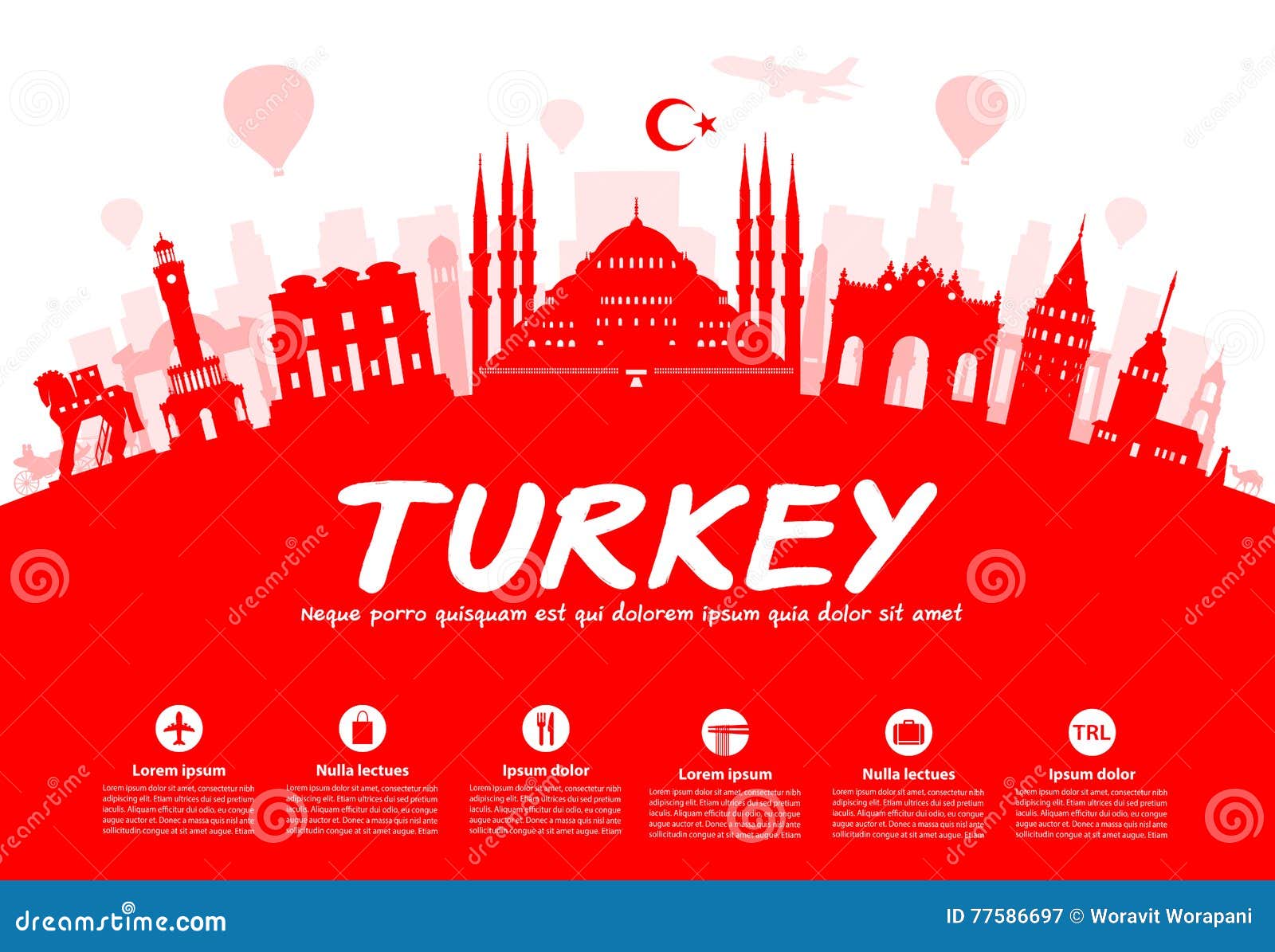 Turkey Travel Landmarks. stock vector. Illustration of blue - 77586697